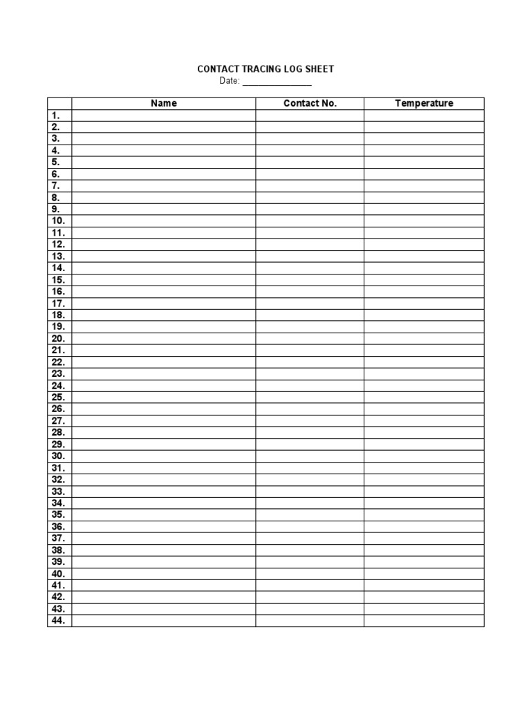 Contact Tracing Log Sheet (Scribd) | PDF | Games & Activities | Science ...