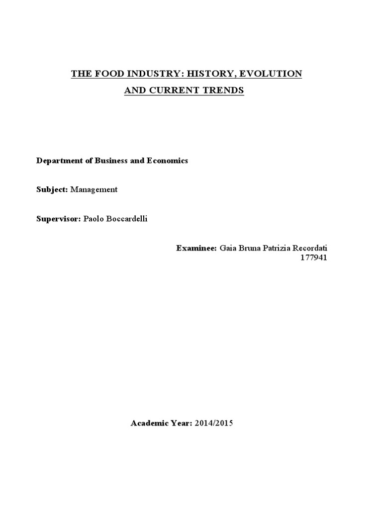 The Food Industry History, Evolution and Current Trends | PDF ...
