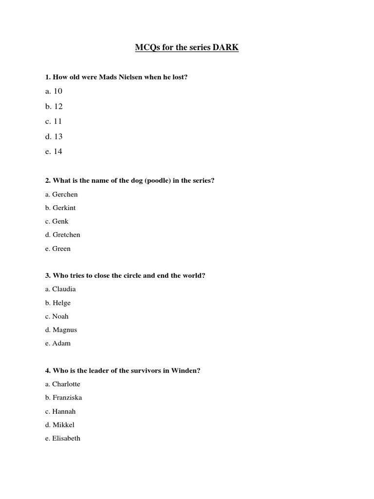 Dark Questionnaire | PDF