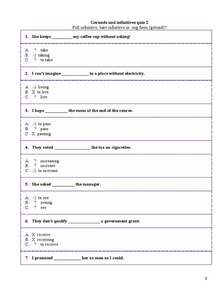 Gerunds and infinitives quiz 2 моє | PDF