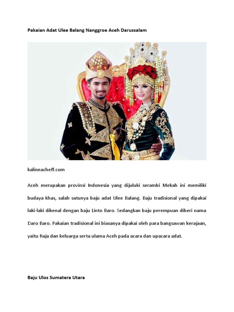 Pakaian Adat Ulee Balang Nanggroe Aceh Darussalam | PDF
