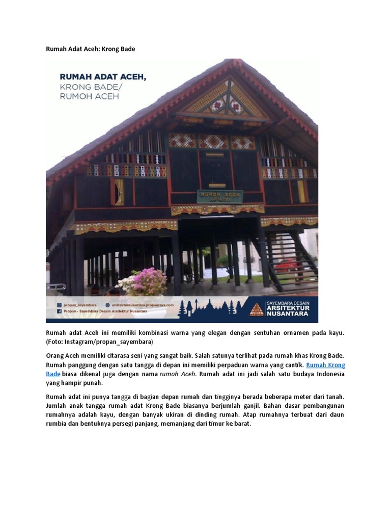 Rumah Adat Aceh: Krong Bade | PDF