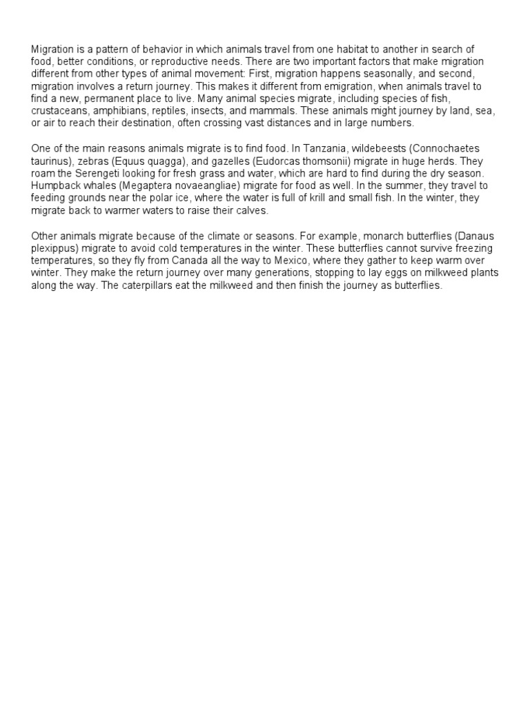 Migration Is A Pattern of Behavior in Which Animal | PDF