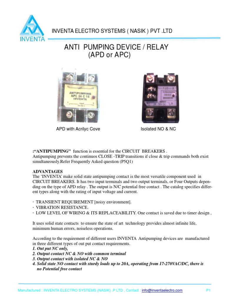 Anti Pumping Device / Relay (APD or APC) : Inventa Electro Systems ...