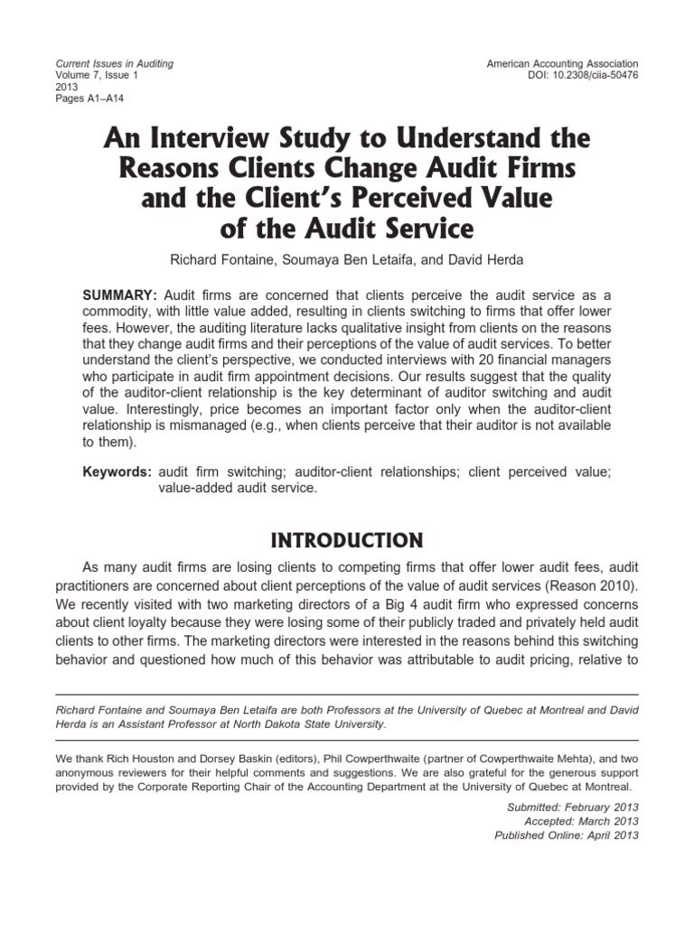 An Interview Study To Understand The Reasons Client Change Audit Firms ...