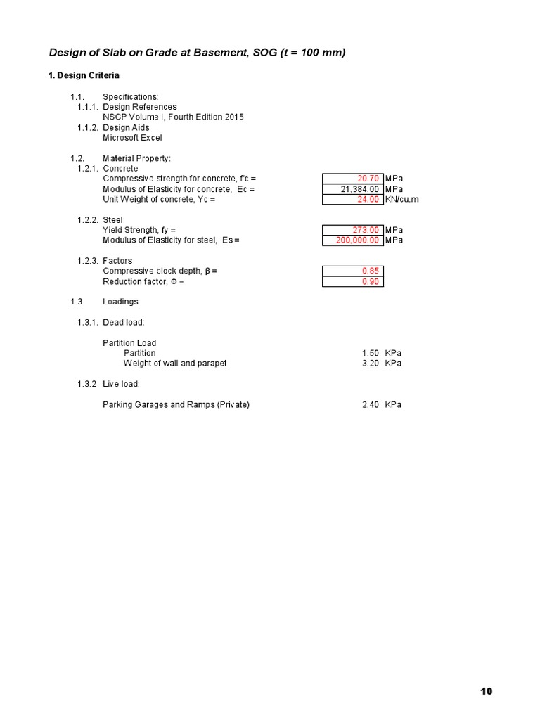 Design of Slab On Grade at Basement, SOG | PDF | Strength Of Materials ...