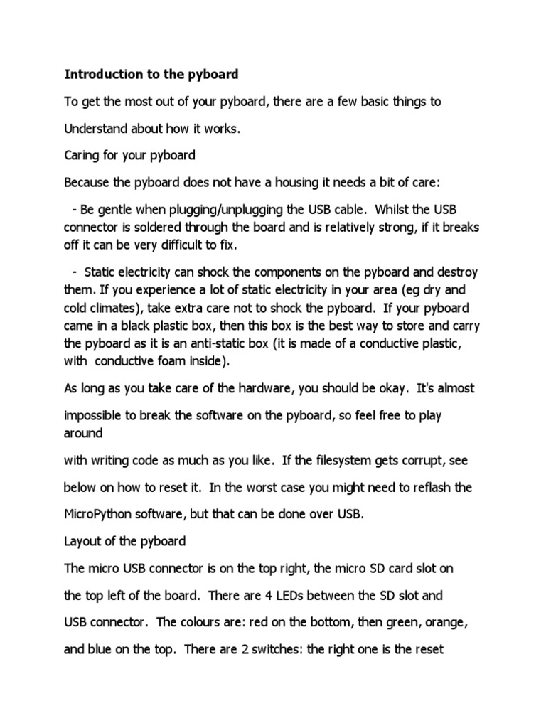 Introduction To The Pyboard | Download Free PDF | Subroutine | Callback (Computer Programming)