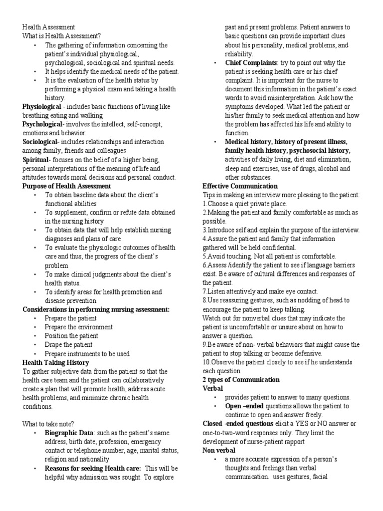 Health Assessment SKILLS NOTES | PDF | Anatomical Terms Of Motion ...