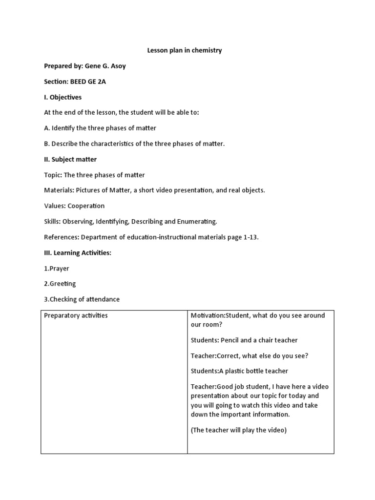 Lesson Plan in Chemistry - WPS Office | PDF | Matter | Liquids