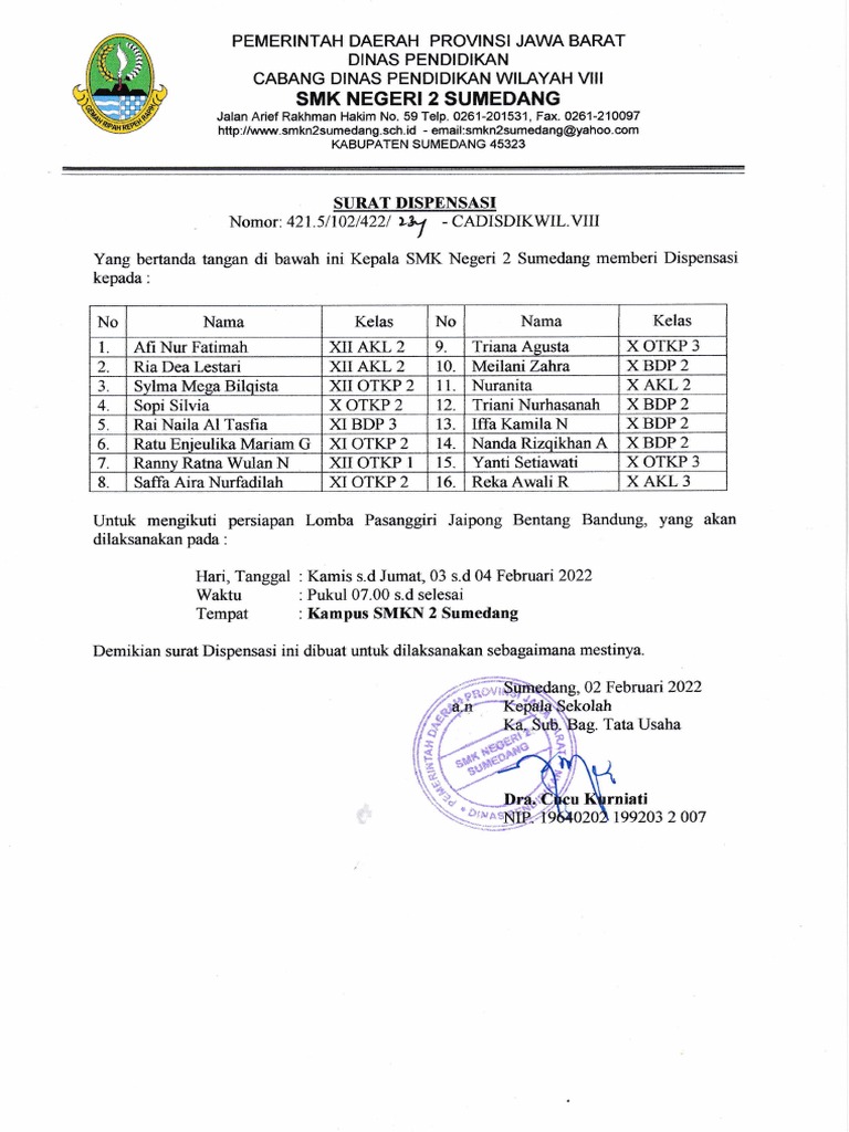 Surat Dispen 0001 | PDF