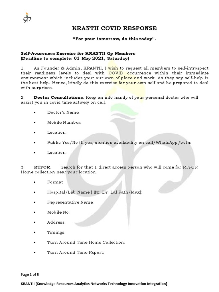 KRANTII - COVID RESPONSE - Self Awareness Form - 29apr2021 - 1950h ...