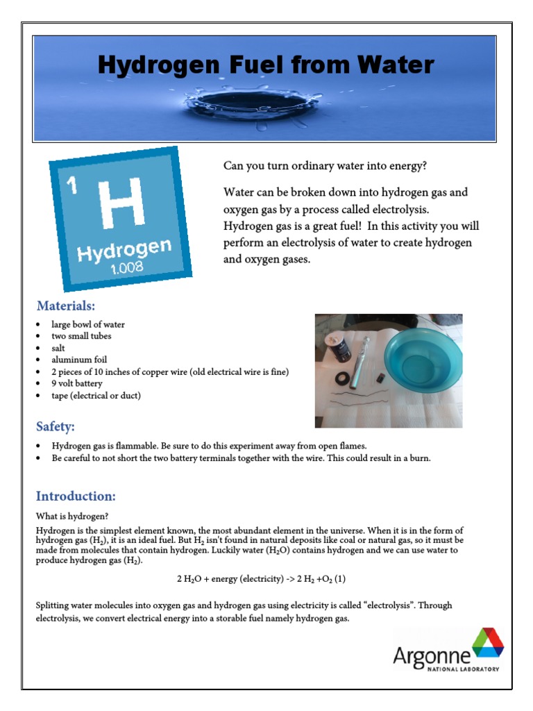 Electrolysis: Making Hydrogen Fuel | PDF | Hydrogen | Water