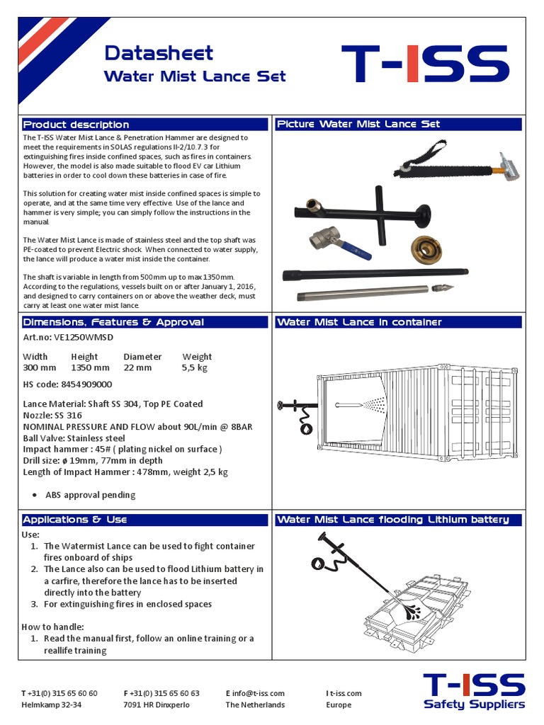 Water Mist Lance Datasheet | PDF