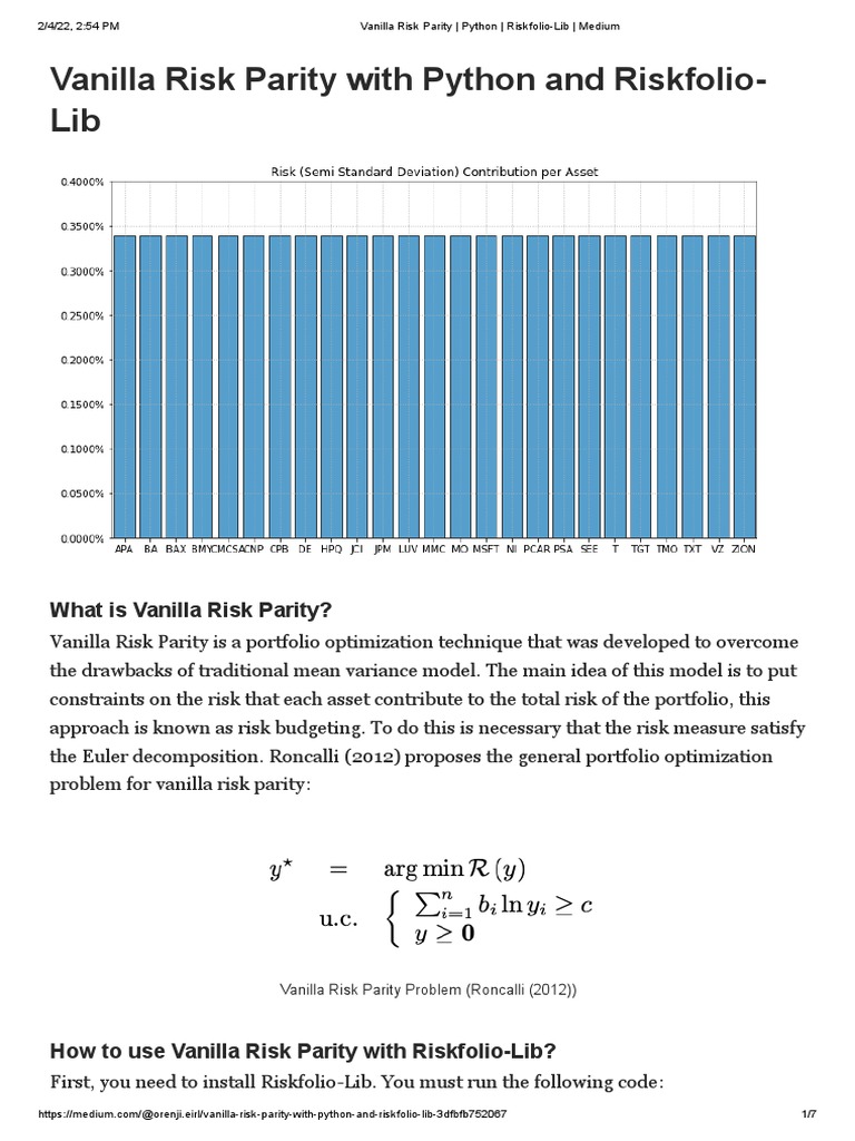 Vanilla Risk Parity Python | PDF | Applied Mathematics | Mathematical And Quantitative Methods ...