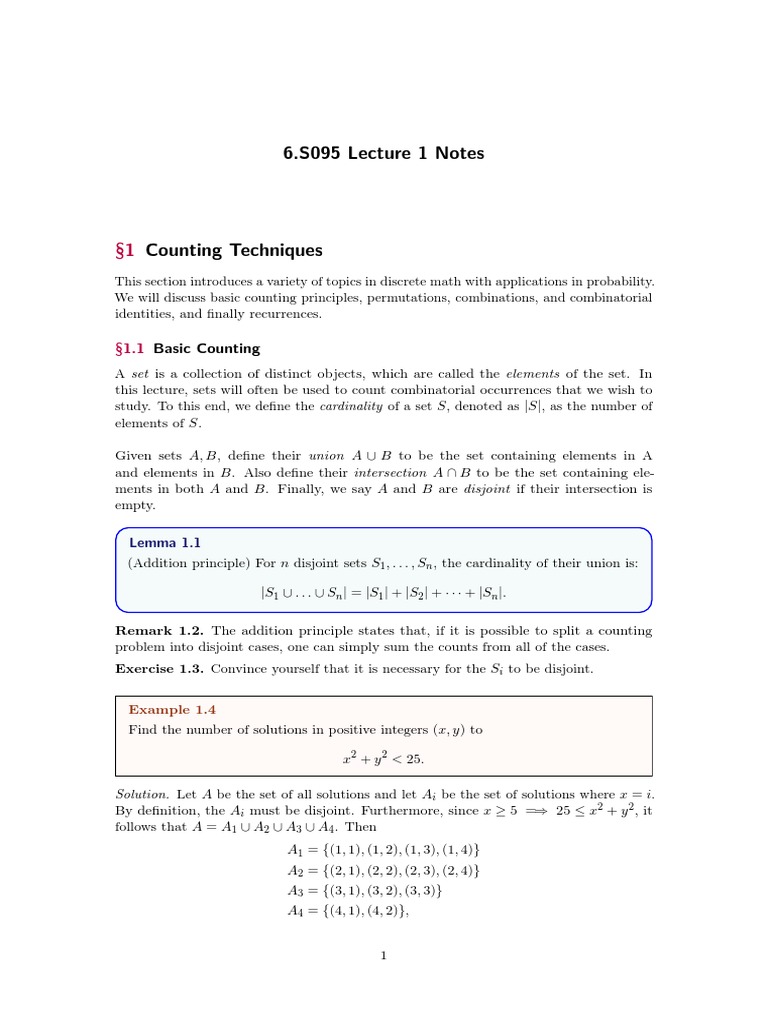 6 S095 Lecture 1 Notes Basic Counting Pdf Set Mathematics Permutation