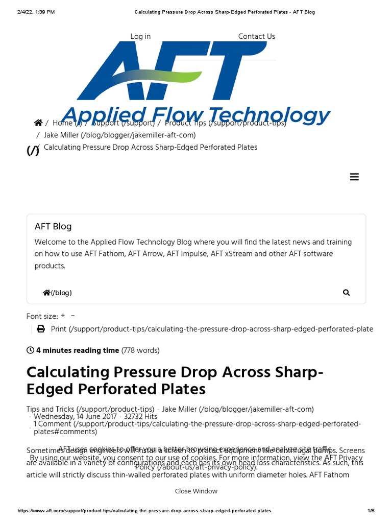 Calculating Pressure Drop Across Sharp-Edged Perforated Plates - AFT ...