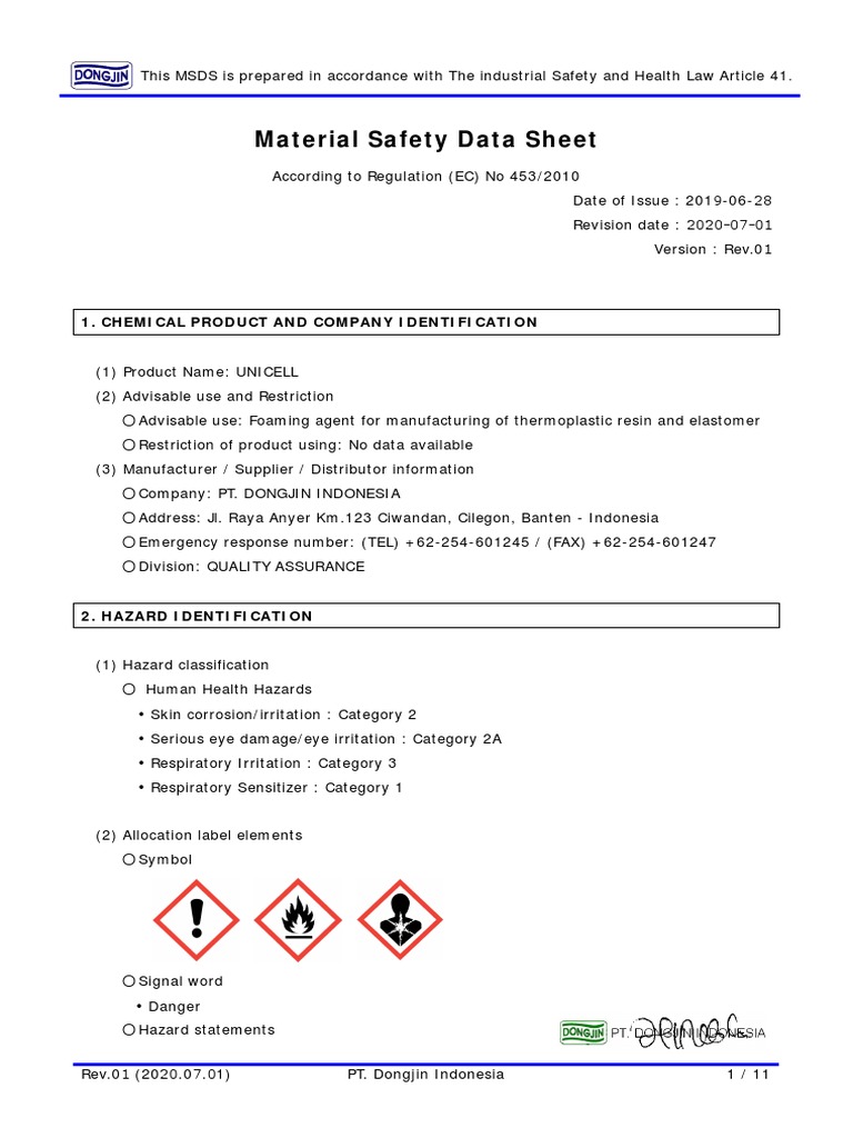 MSDS AZODICARBONAMIDE (Revised 1) | PDF | Solubility | Firefighting