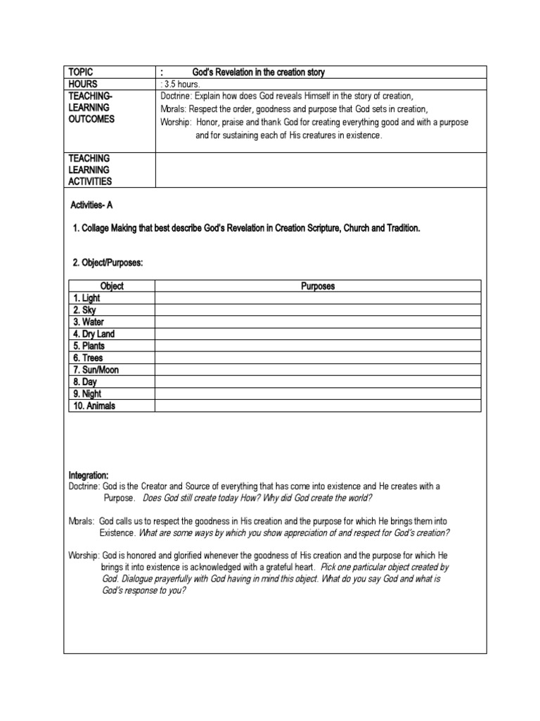 Gods Revelation in The Creation Story | PDF | Genesis Creation ...