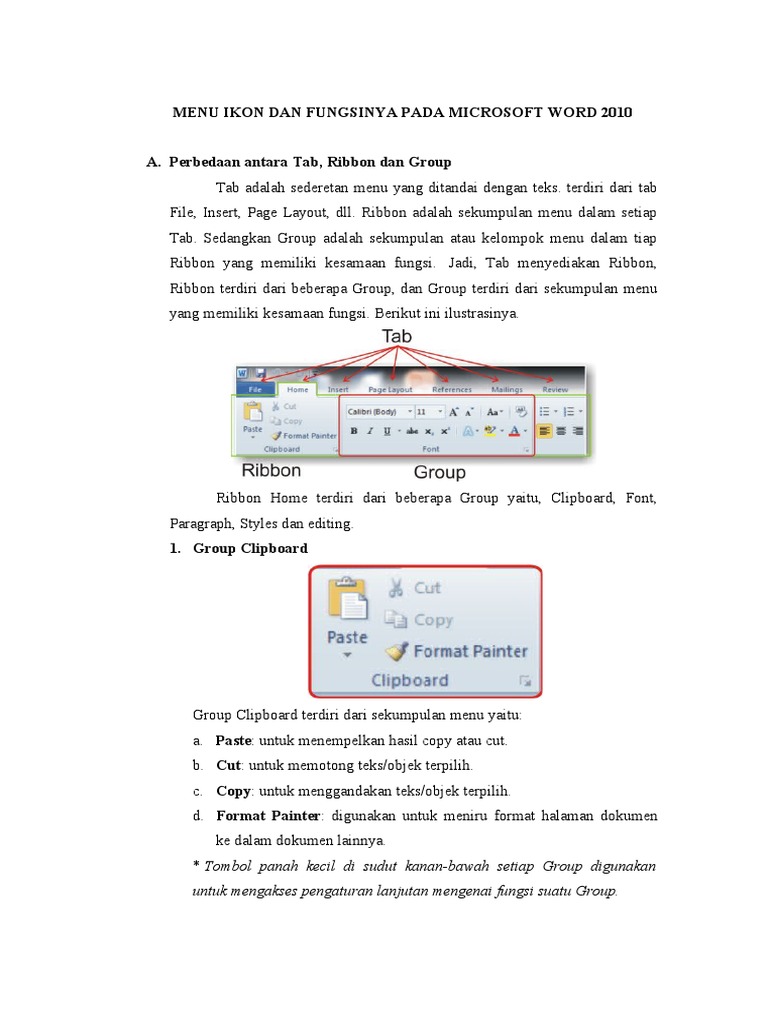 Menu Ikon Dan Fungsinya Pada Microsoft Word 2010 | PDF