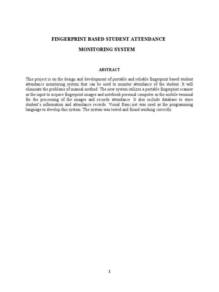 Fingerprint Based Student Attendance | PDF | Biometrics | Fingerprint