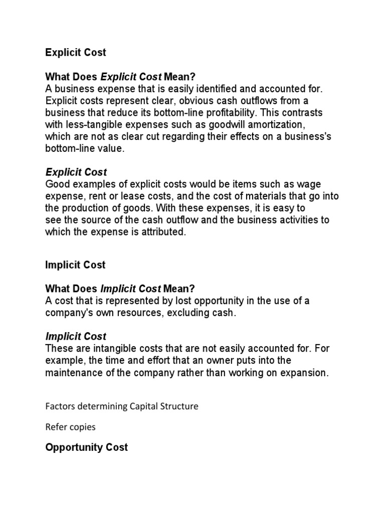 Understanding Explicit and Implicit Costs | PDF
