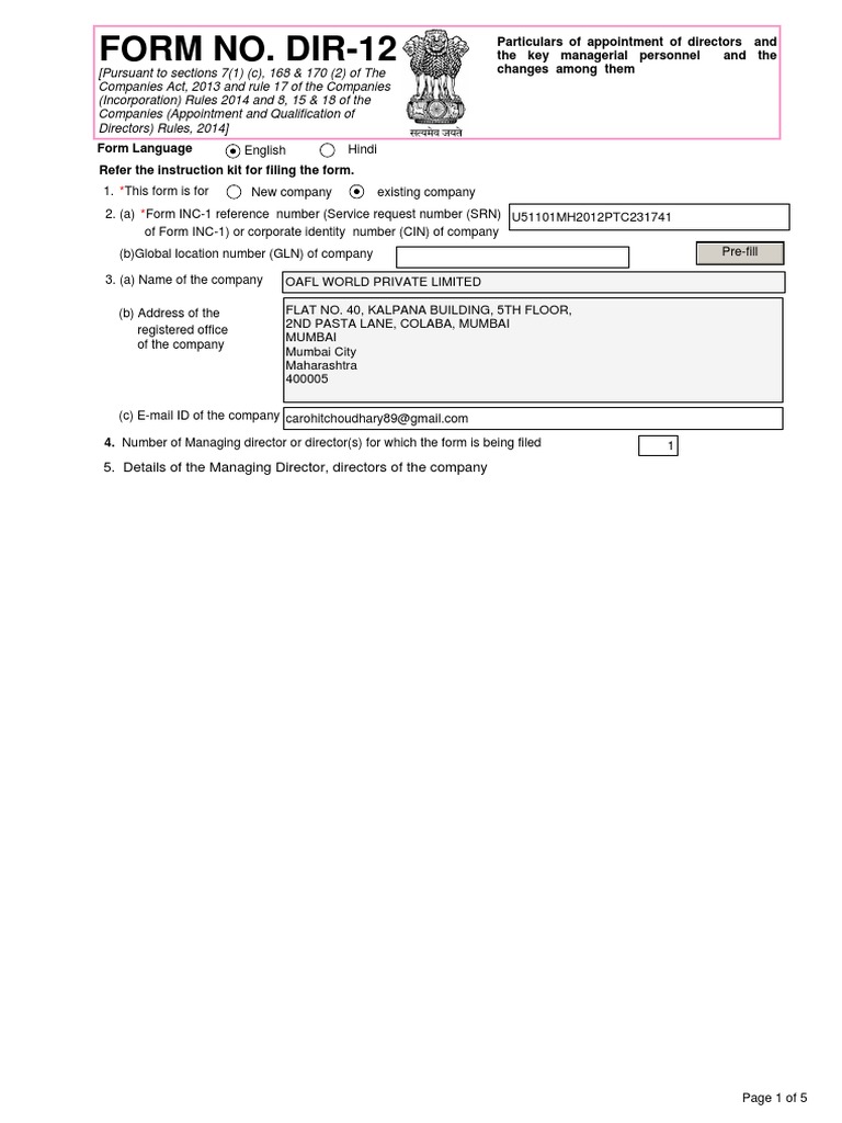 DIR-12 Form for Director Appointments | PDF | Business