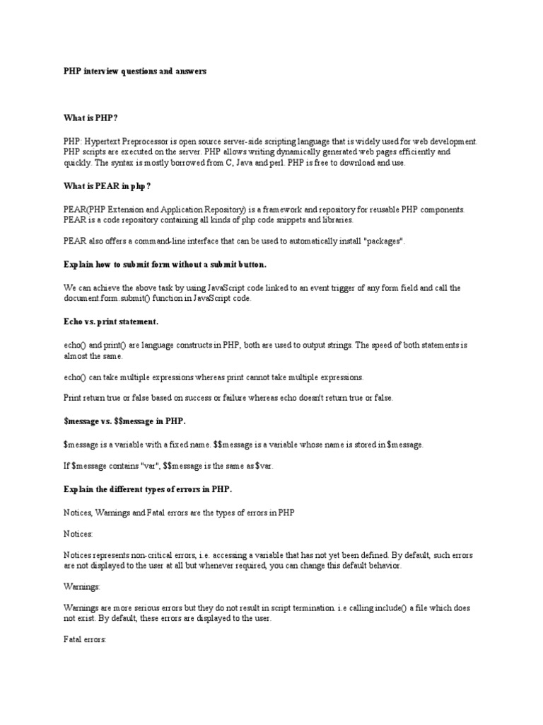 Php Interview Questions Descargar Gratis Pdf Php Class Computer Programming 