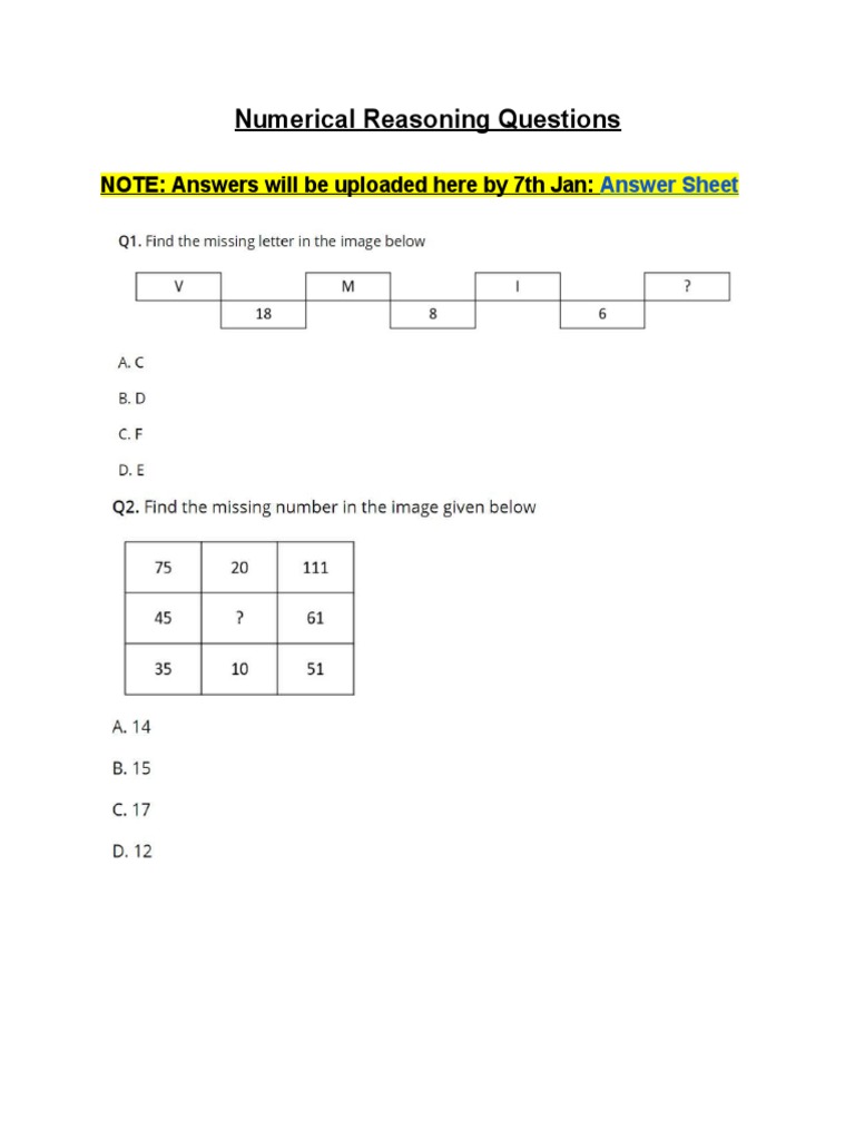 Numerical Reasoning Questions | PDF