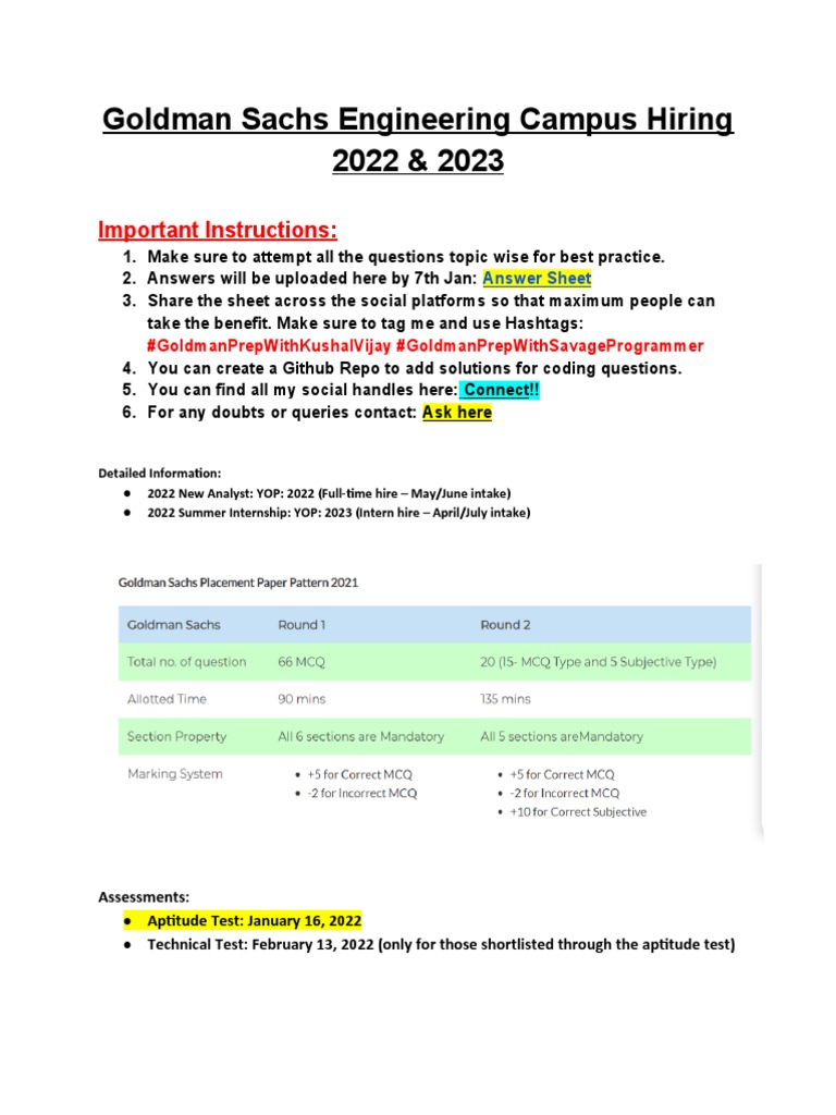 Goldman Sachs Engineering Campus Hiring 2022 By Kushal Vijay Pdf
