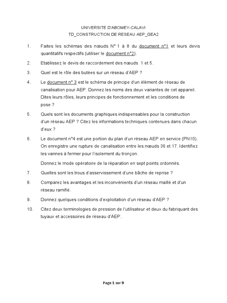 TD Construction Reseau Aep 2020 | PDF