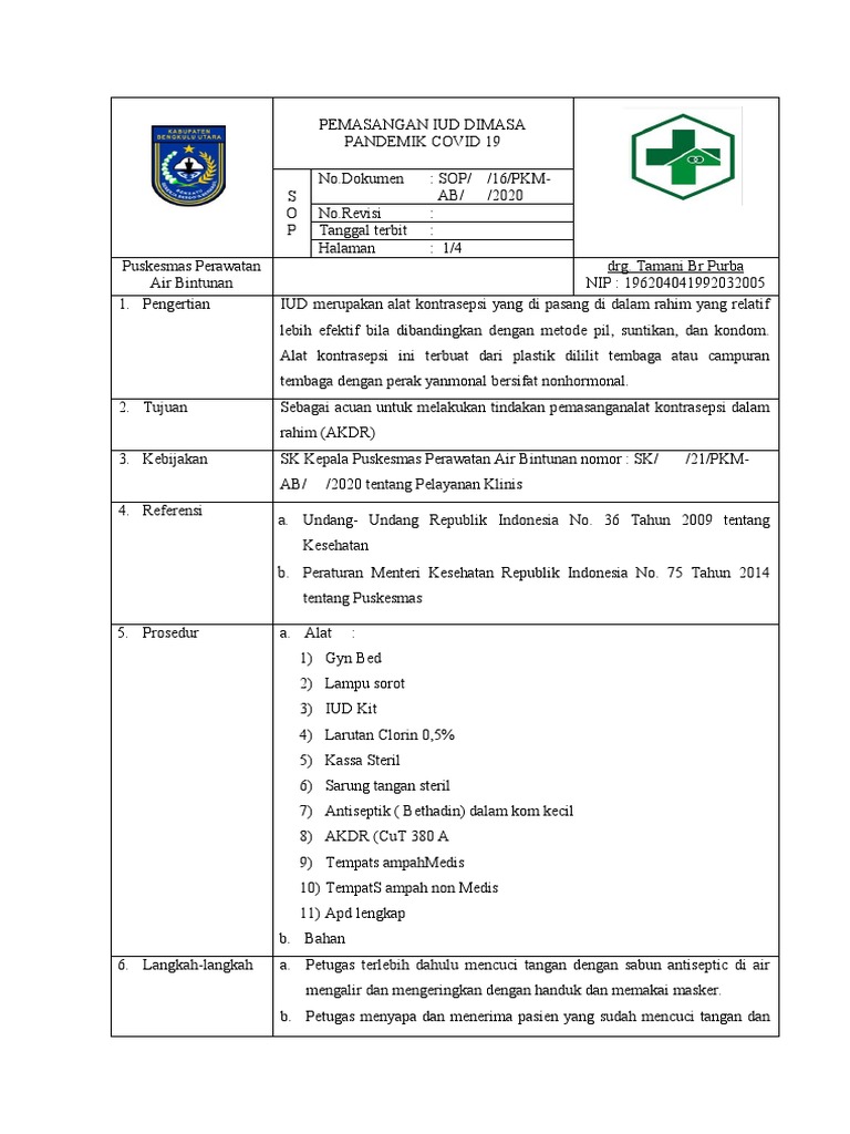 Sop PEMASANGAN IUD Dimasa Pandemi | PDF