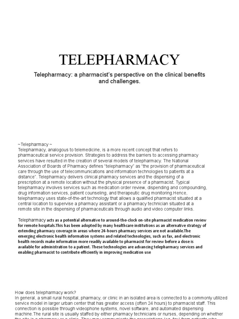 Telepharmacy: Telepharmacy: A Pharmacist's Perspective On The Clinical ...