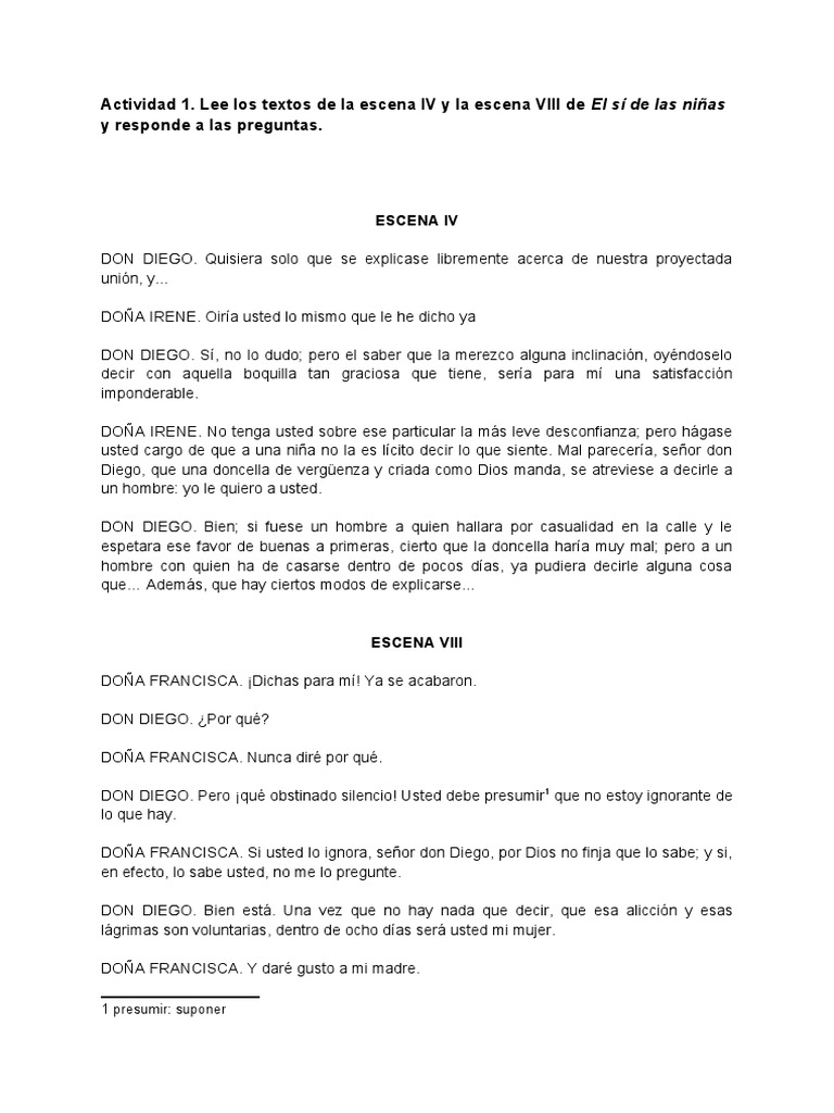 Análisis de escenas en "El sí de las niñas" | PDF | Religión y ...