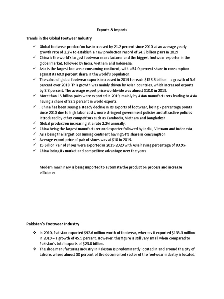Import and Exports PPT Points | Download Free PDF | Exports | Footwear