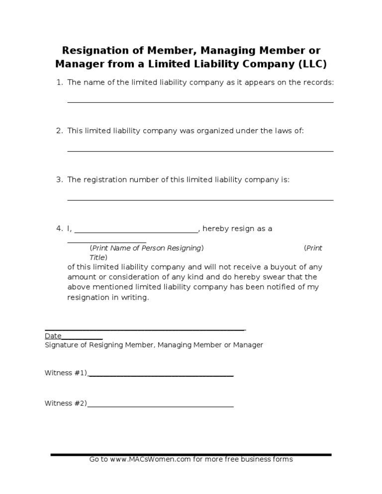 LLC Member Resignation Form Template | PDF | Finance & Money Management ...