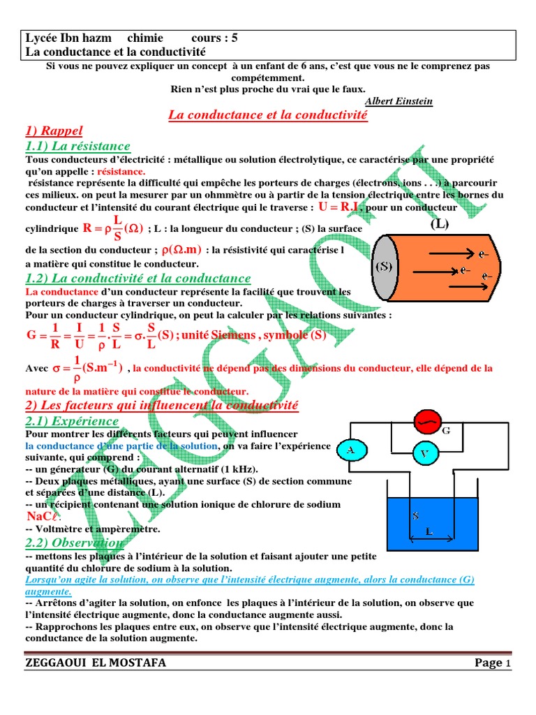La Conductance Et La Conductivite | PDF | Conductivité électrique | Ion