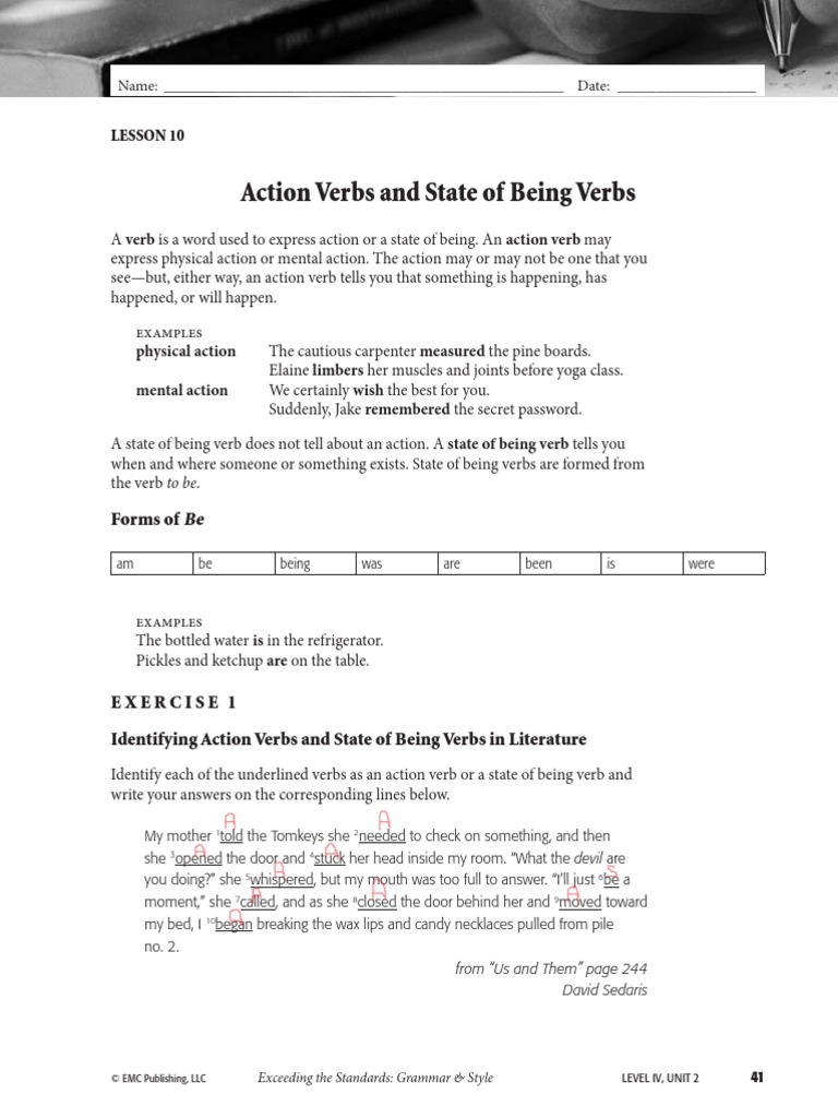 Action Verb and State of Being Verb | PDF | Verb | Linguistics