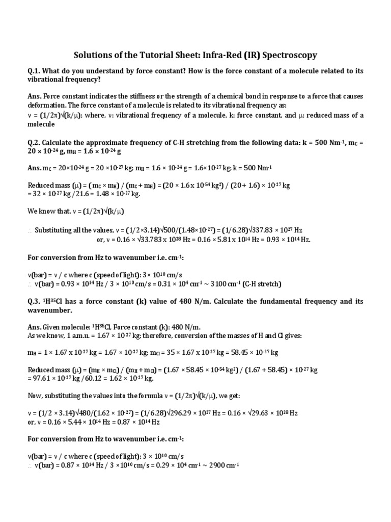 IR Spectroscopy Tutorial Solutions | PDF | Infrared Spectroscopy ...