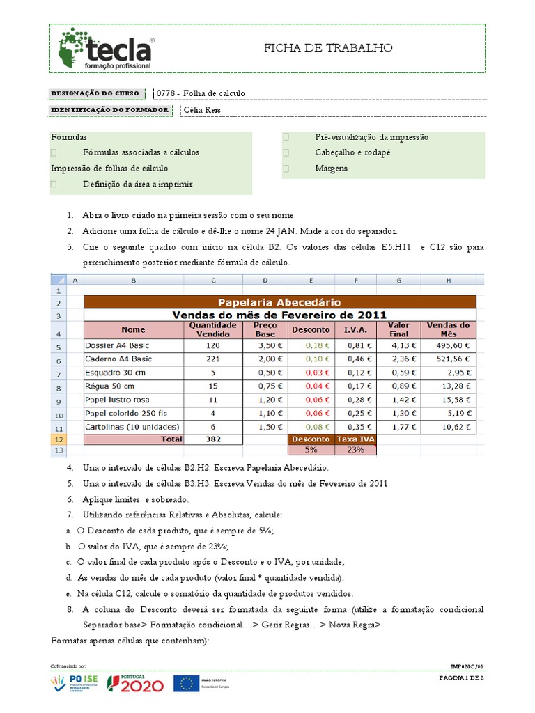 IMP020C - Ficha de Trabalho4 | PDF | Cálculo