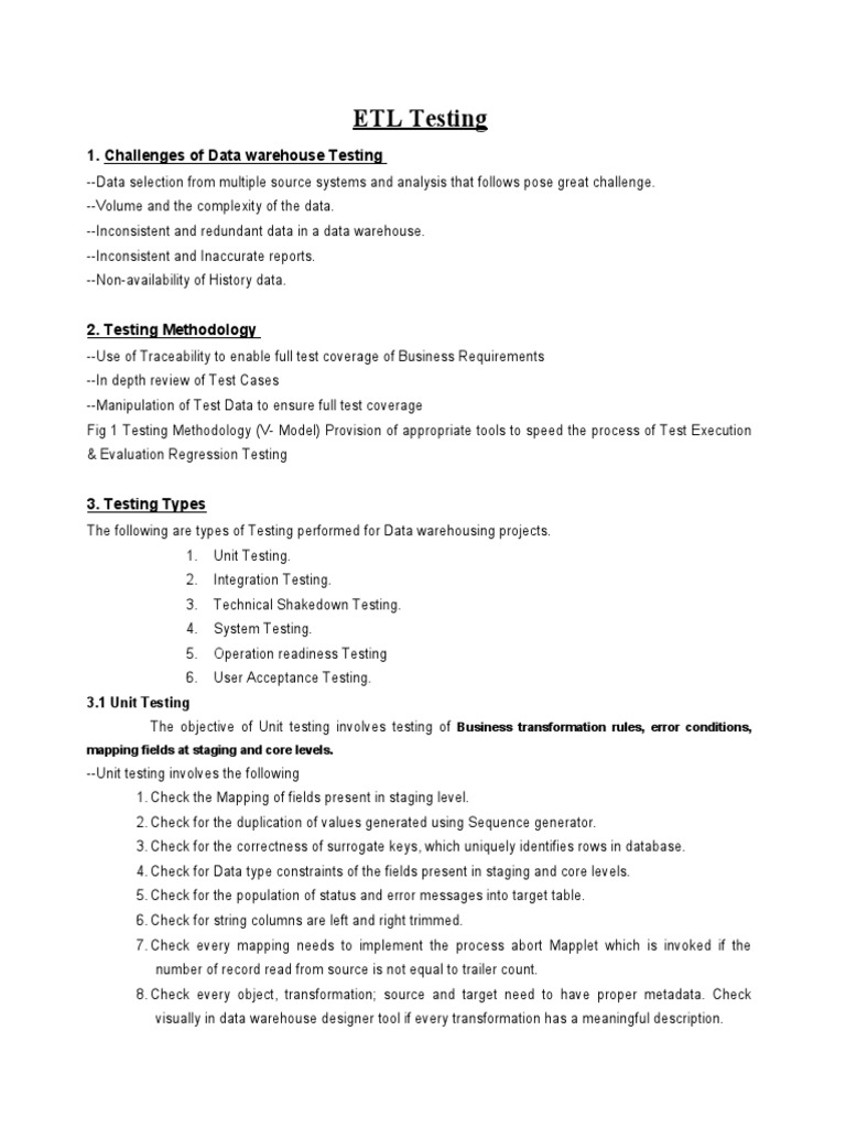 Etl Testing Usefull Notes PDF Free | PDF | Software Testing | Data ...