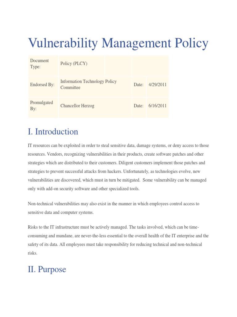 Vulnerability Management Policy | PDF | Vulnerability (Computing) | Malware