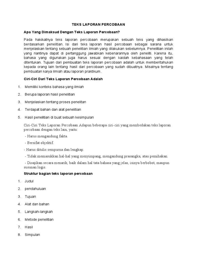 Rangkuman Teks Laporan Percobaan | PDF | Seni & Disiplin Bahasa | Sains & Matematika