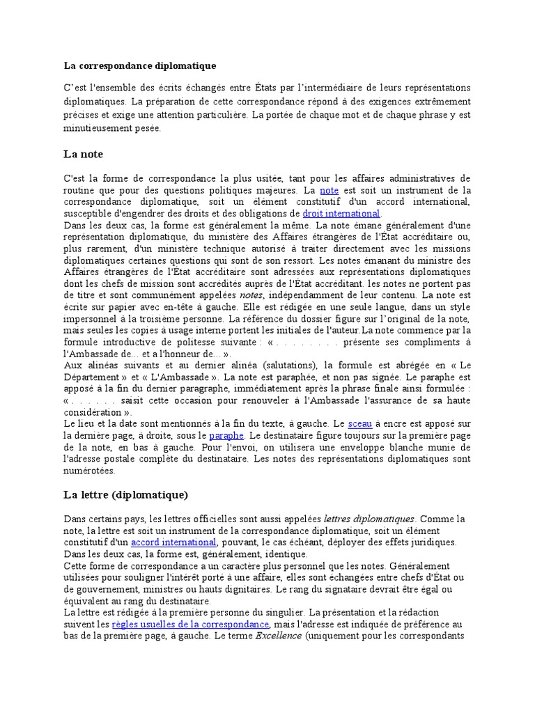Correspondance diplomatique expliquée | PDF | Correspondance ...