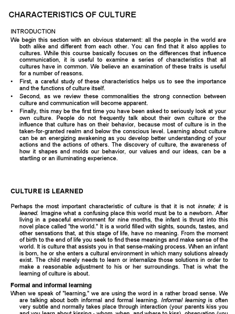 Seven Key Characteristics of Culture | PDF | Communication | Mass Media