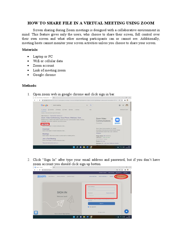 Procedure Text Share File Zoom | PDF