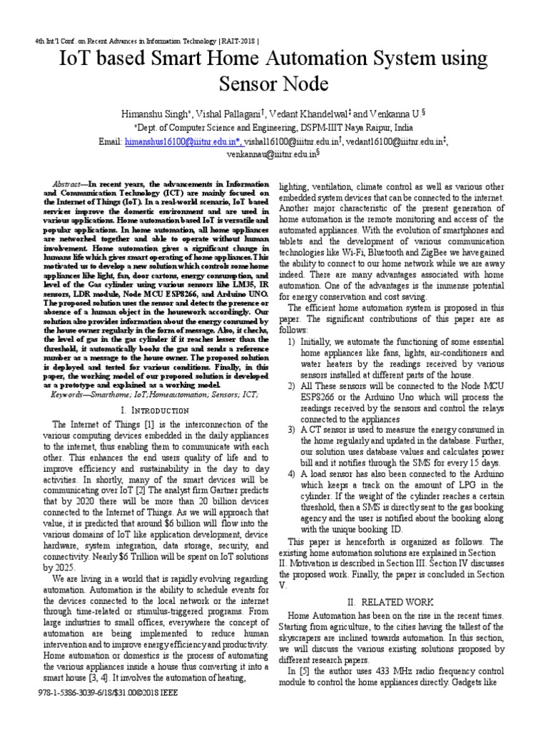 Iot Based Smart Home Automation System Using Sensor Node Pdf Home Automation Internet Of