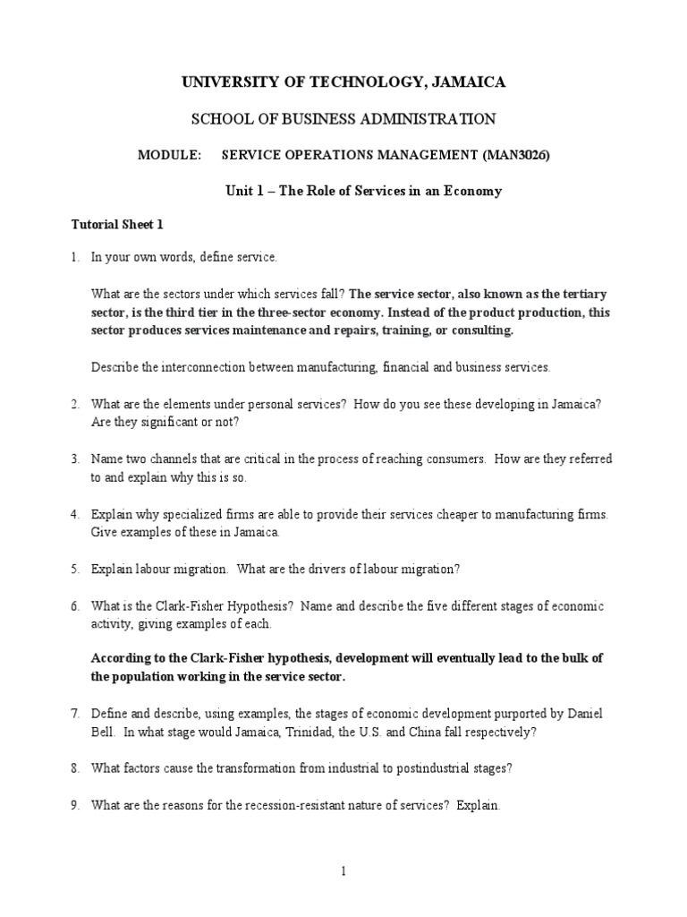Management Service Organization Tutorial Sheet 1 - Role of Services in ...