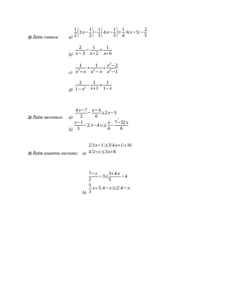 Rovnice A Nerovnice-Písemka | PDF