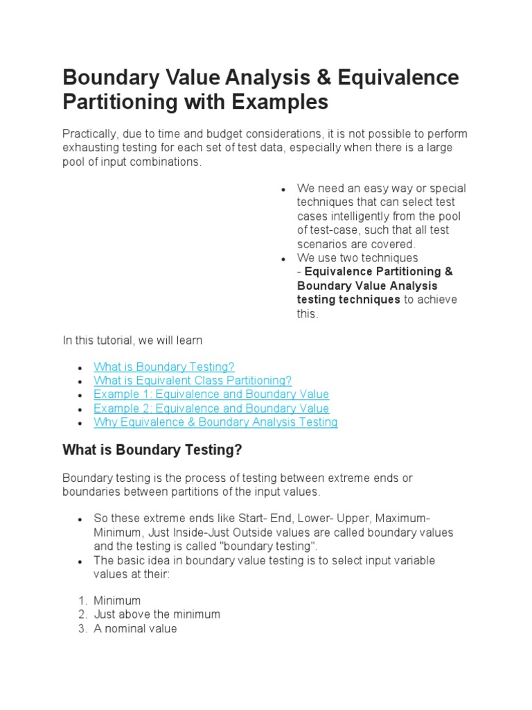 Boundary Value Analysis & Equivalence Partitioning With Examples | PDF | Computer Engineering ...