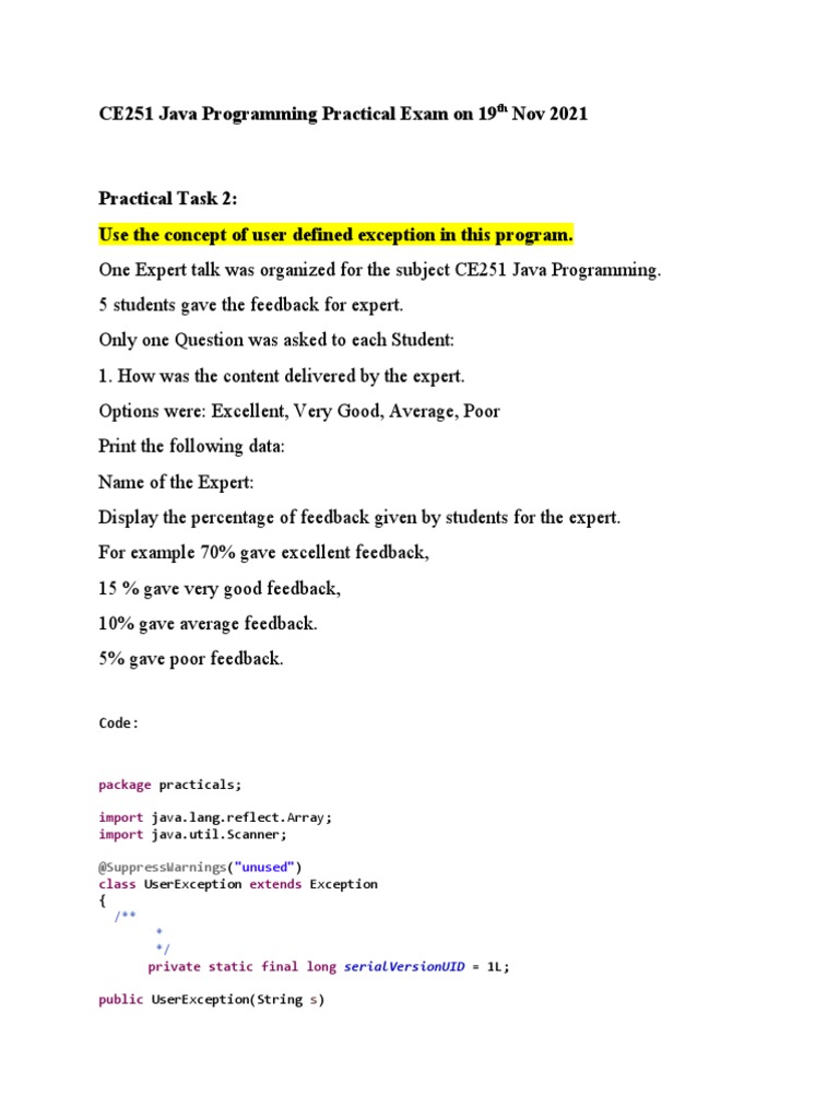 CE251 Java Programming Practical Exam On 19 Nov 2021: Code | PDF ...